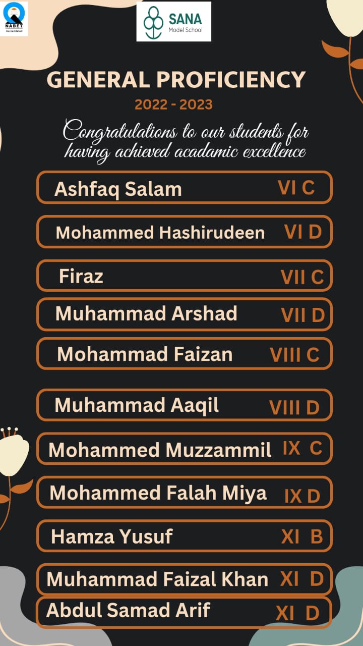 General Proficiency & Attendance – 2022-2023 – Sana Model School