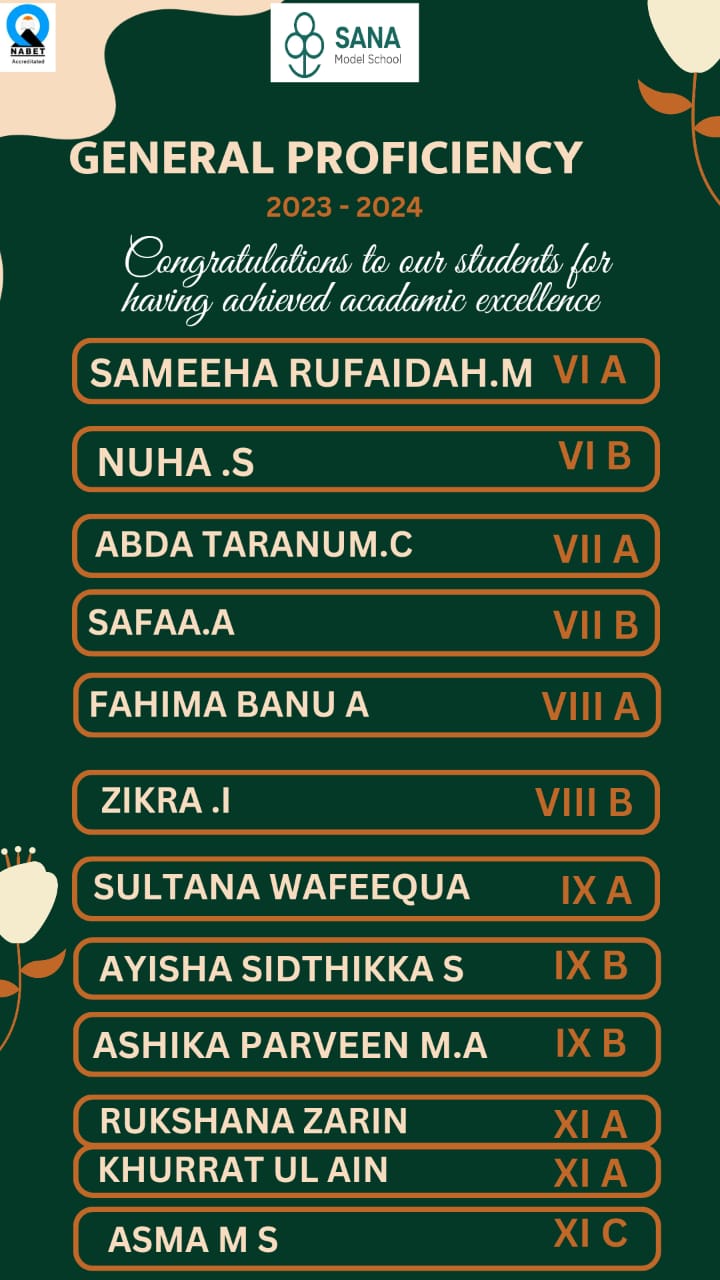 General Proficiency & Attendance – 2024 – Sana Model School